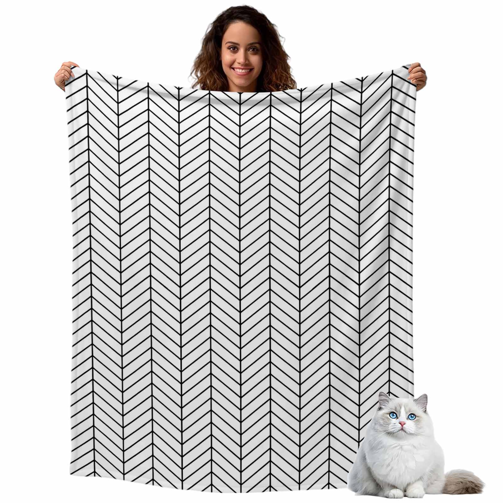 Black White Chevron Texture Throw Blanket Flannel Fleece Throws, Modern ...