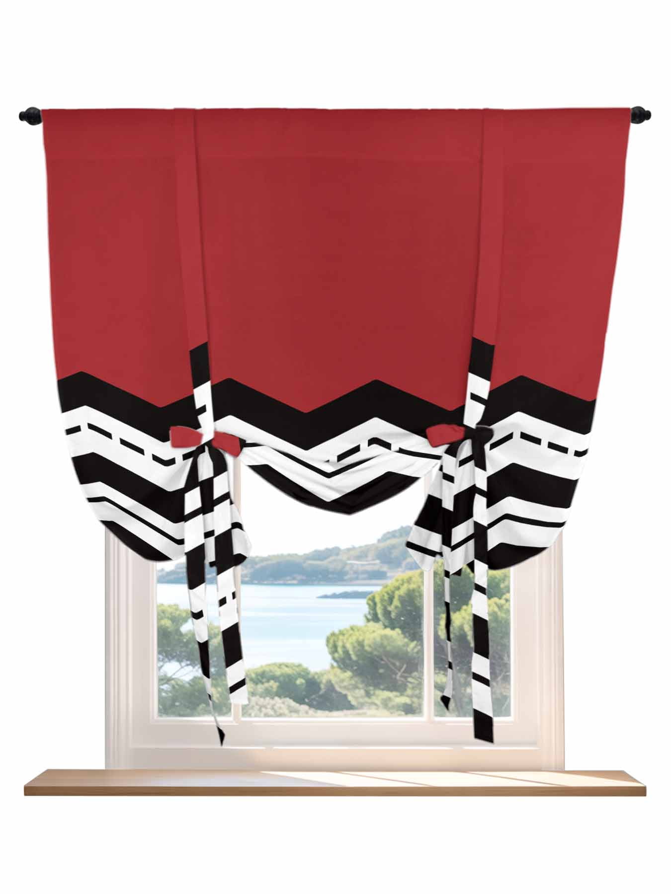 Black White Chevron Tie Up Curtains for Windows 54 Inch Length Balloon ...