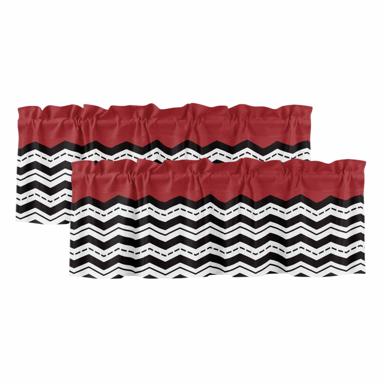 Black White Chevron Valances for Windows, Geometric Red Sea Wavy ...