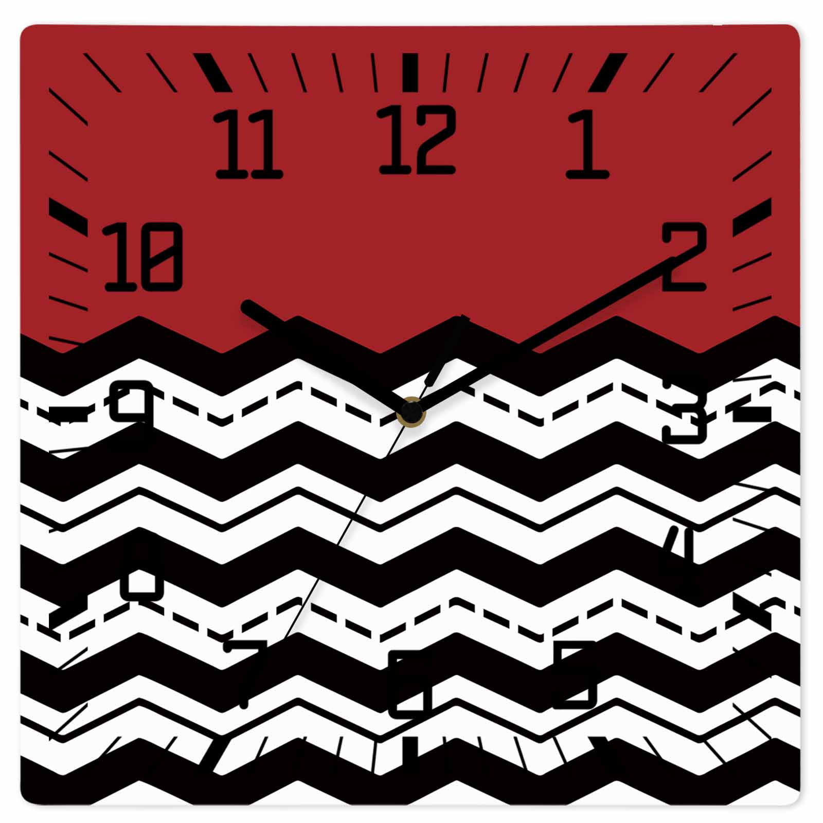 Black White Chevron Wooden Wall Clock Silent Non Ticking, Geometric Red ...