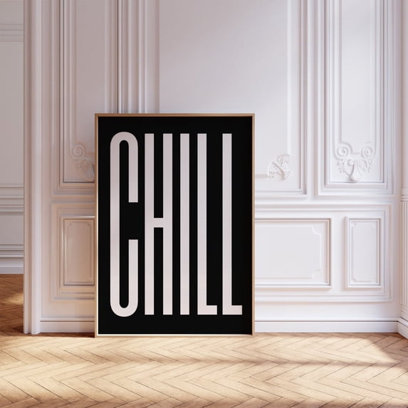 Black White Chill Wavy Typography Wall Art, Stretched Canvas Size 16x24 ...