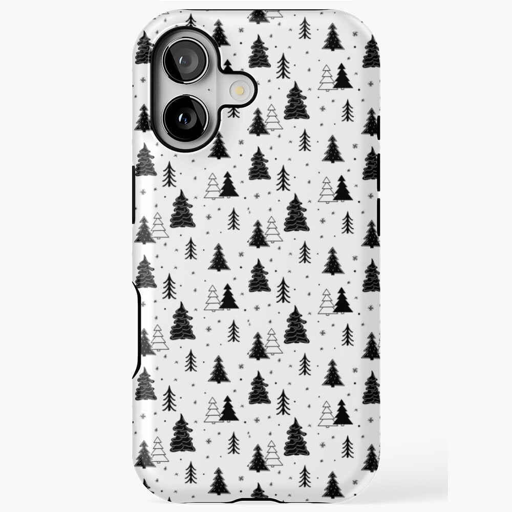 Black White Christmas Tree Minimal Holiday Pine Forest Art iPhone 11 12 ...