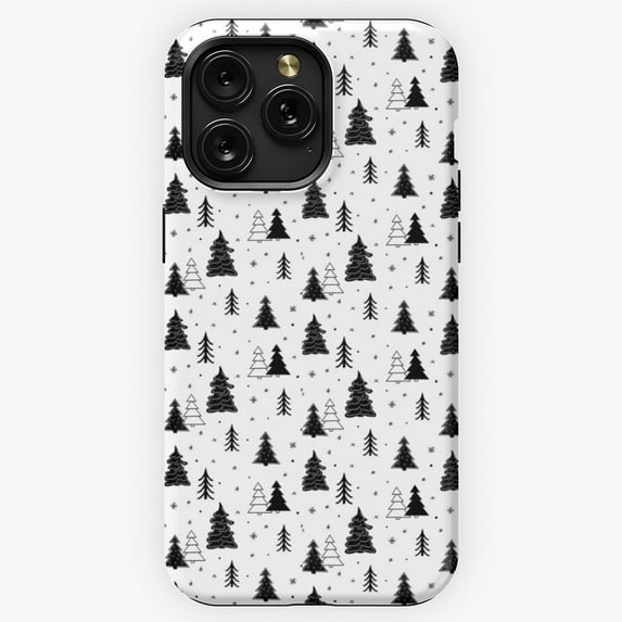 Black White Christmas Tree Snowflake Pattern iPhone Case 17 through 11 ...