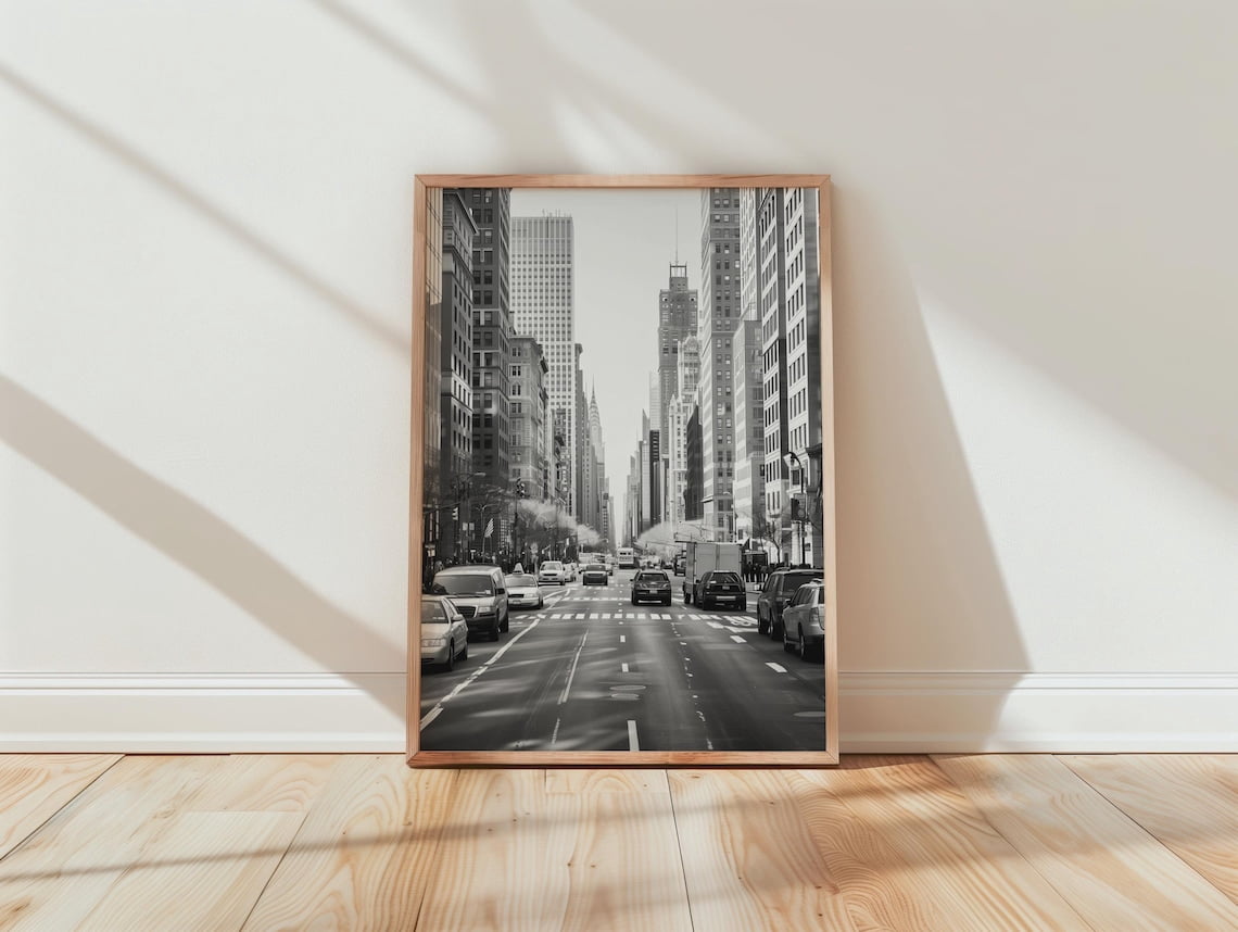 Black White City Street Photography Modern Industrial Living Room ...