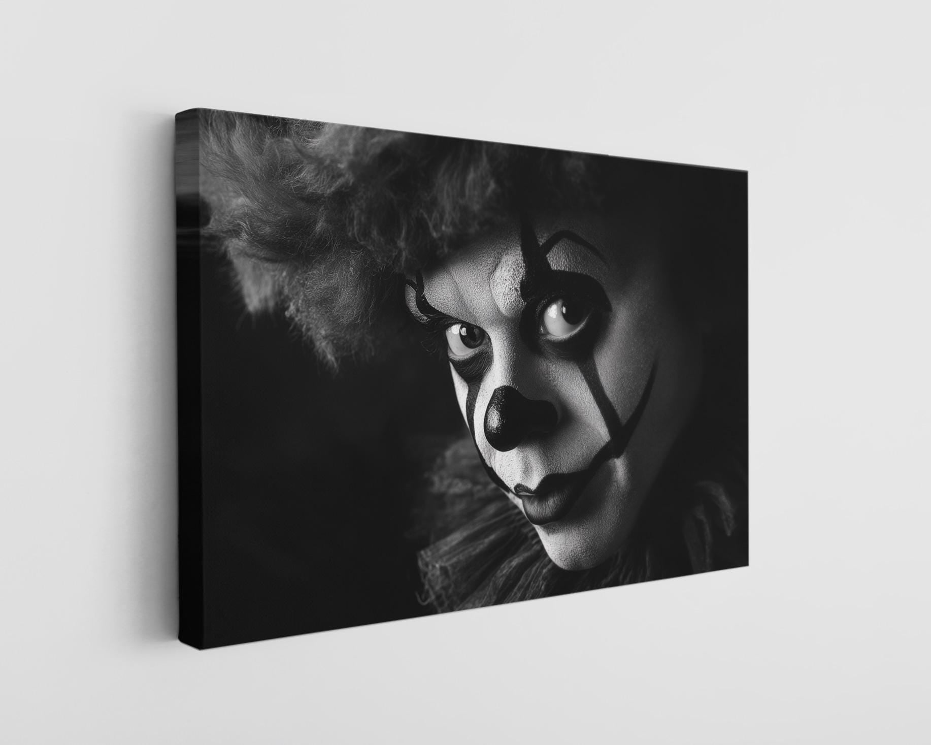 Black and White Clown Portrait Canvas Wall Art - High-Quality ...
