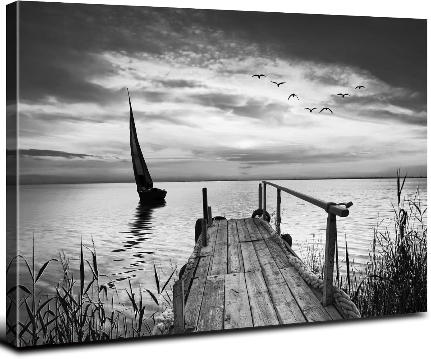 Black and White Coastal Wall Art for Living Room, Nature Beach Picture ...
