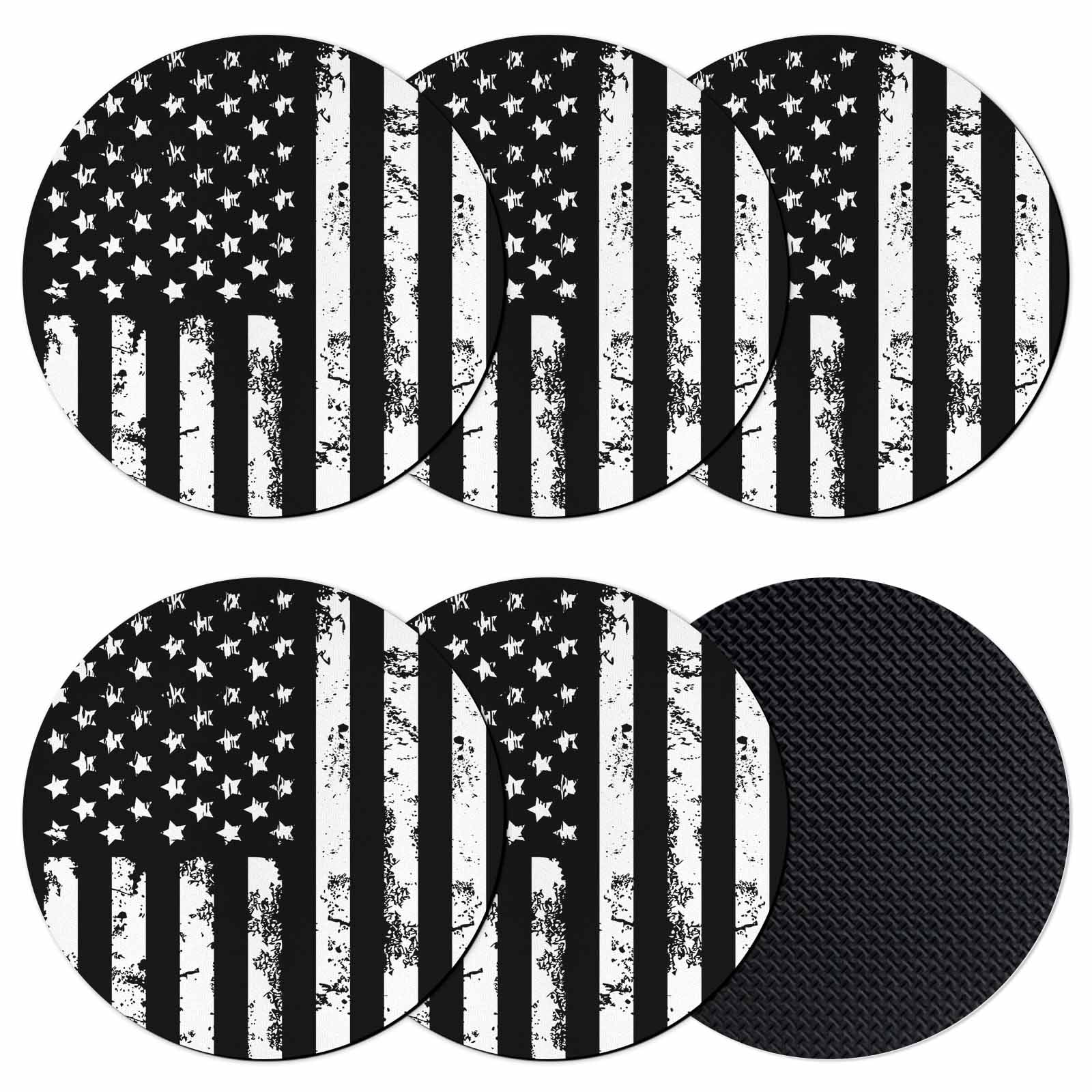 Black White Coasters Set of 6, Retro Stars Stripes Flag Shabby Chic ...
