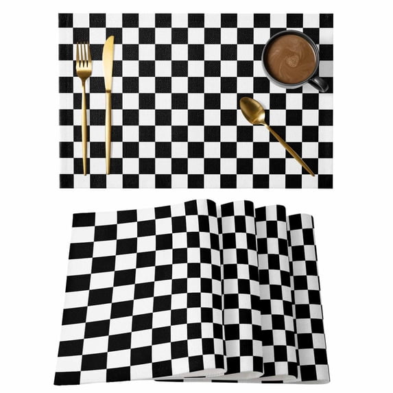 Black And White Color Blocks Cotton Linen Placemats Set of 4, Plaid ...
