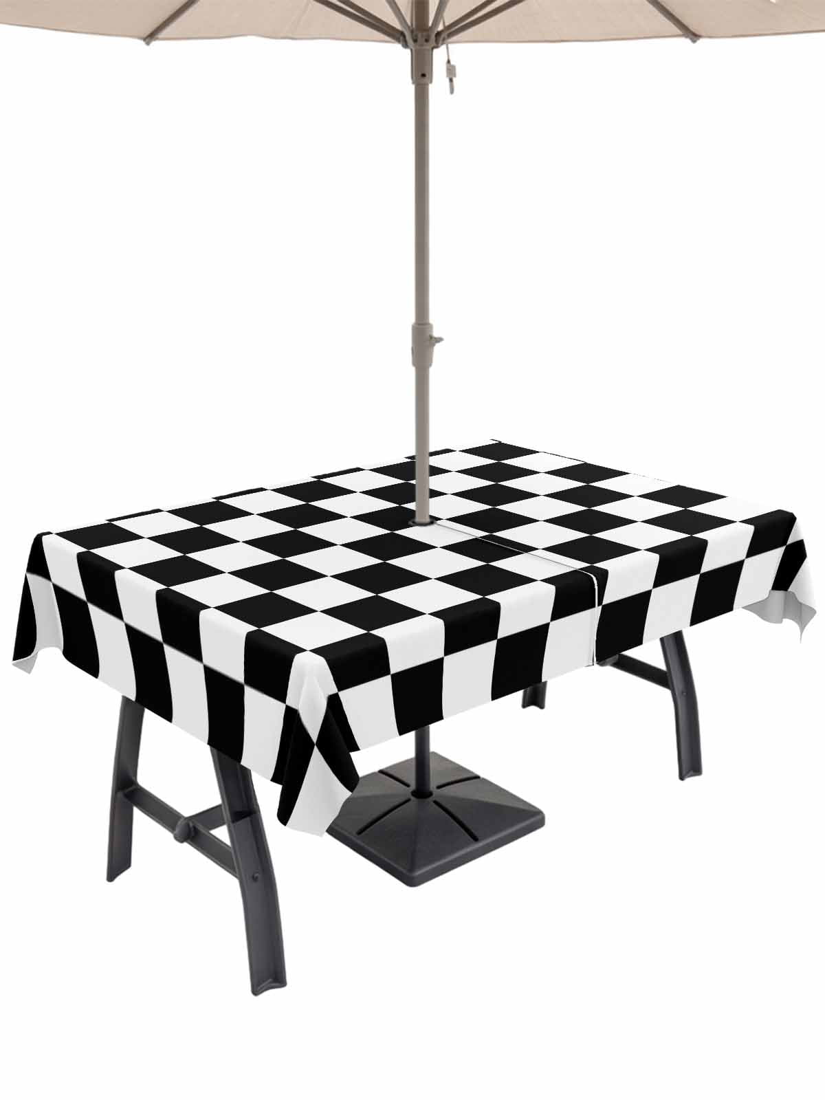 Black And White Color Blocks Rectangle Outdoor Tablecloth with Umbrella ...