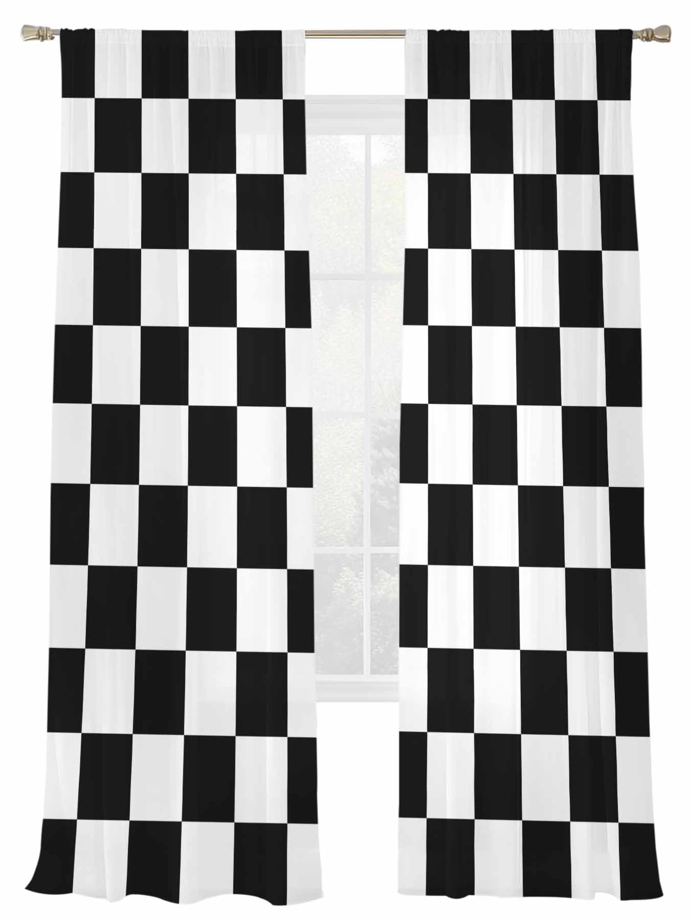 Black And White Color Blocks Sheer Curtains for Living Room Bedroom ...