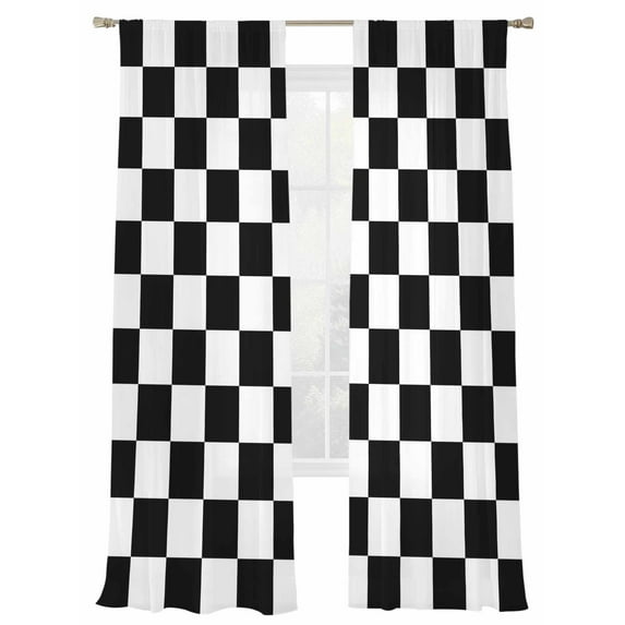 Black And White Color Blocks Sheer Curtains for Living Room Bedroom ...