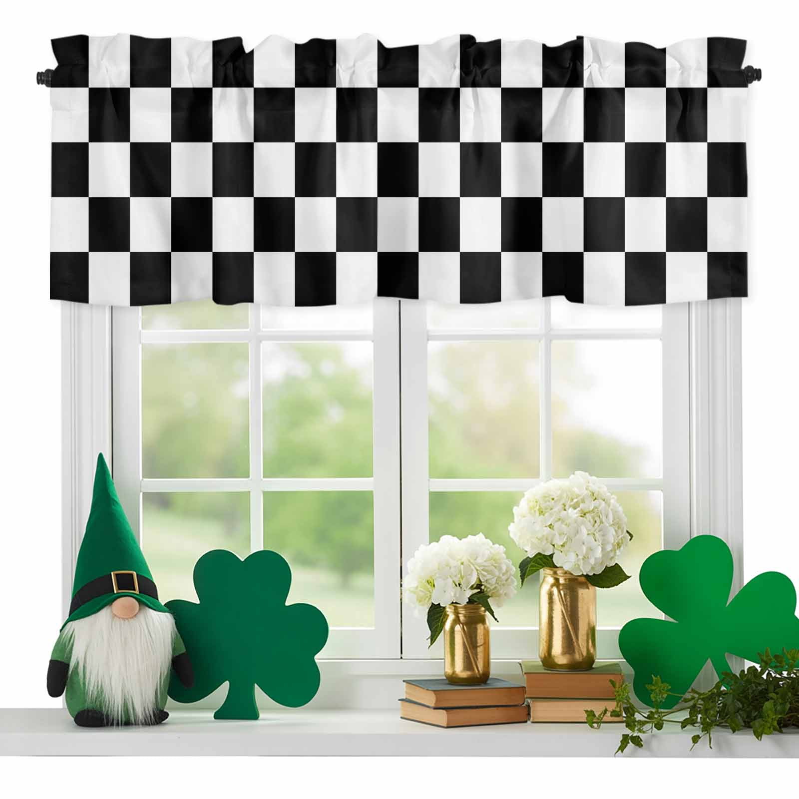 Black And White Color Blocks Valances for Windows, Plaid Abstract ...