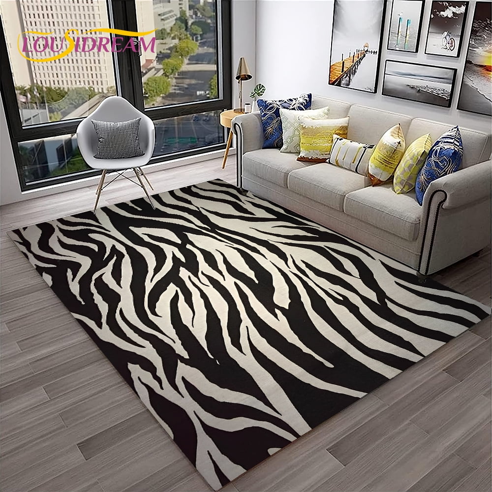 Black White Colorful Zebra Stripe Pattern Carpet Rug for Home Living ...