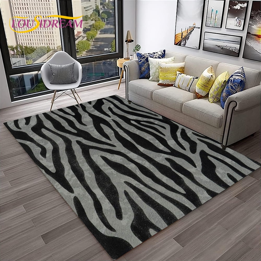 Black White Colorful Zebra Stripe Pattern Carpet Rug for Home Living ...