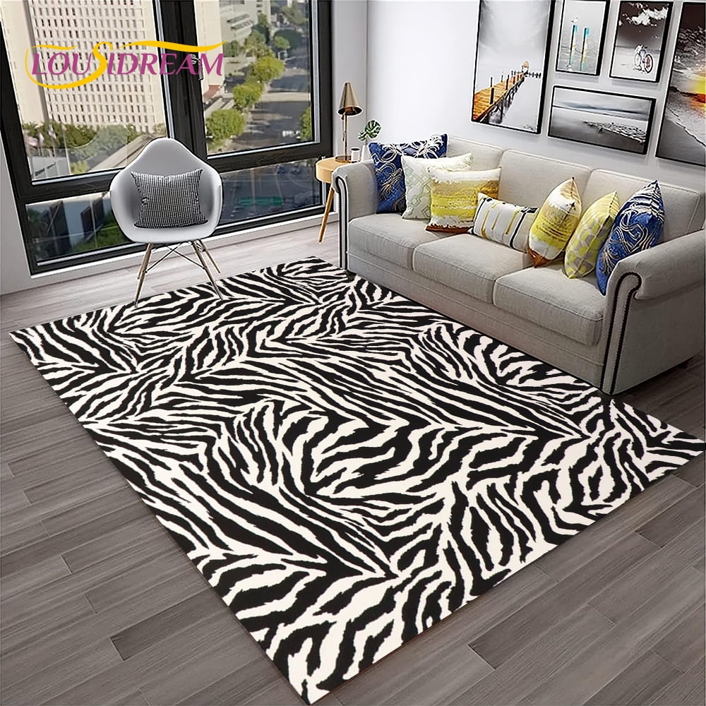 Black White Colorful Zebra Stripe Pattern Carpet Rug for Home Living ...
