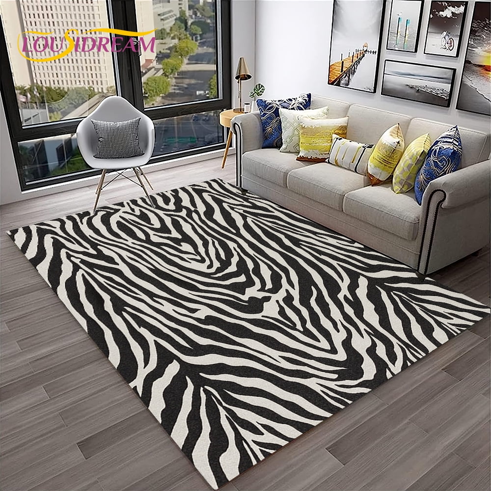 Black White Colorful Zebra Stripe Pattern Carpet Rug for Home Living ...