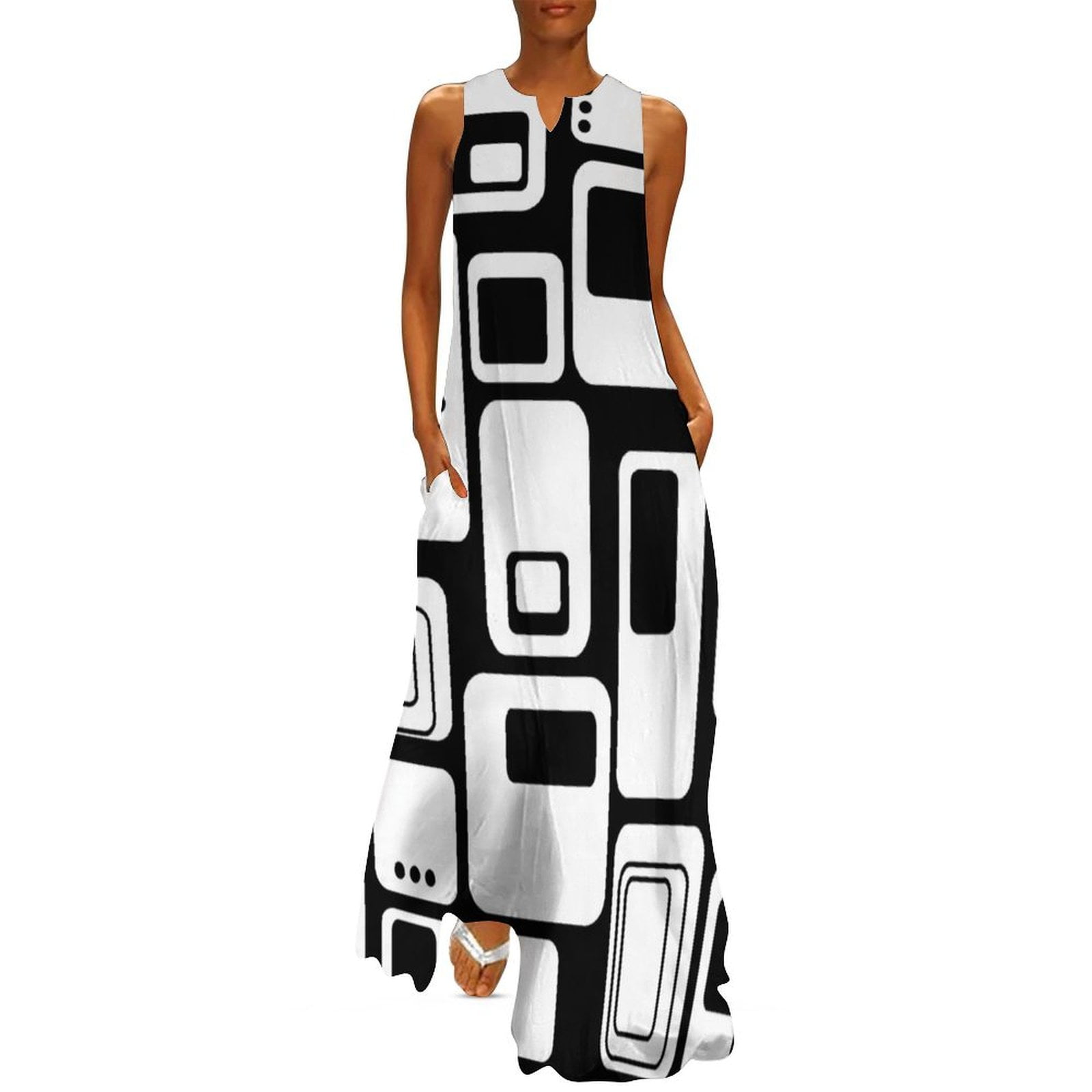 Black White Contrast Abstract Long Dress prom clothes womans clothing ...