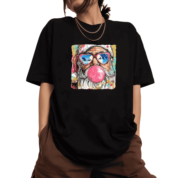 Black White Cool Santa Bubble Gum Graphic Tees Print T-shirt Shirts S ...