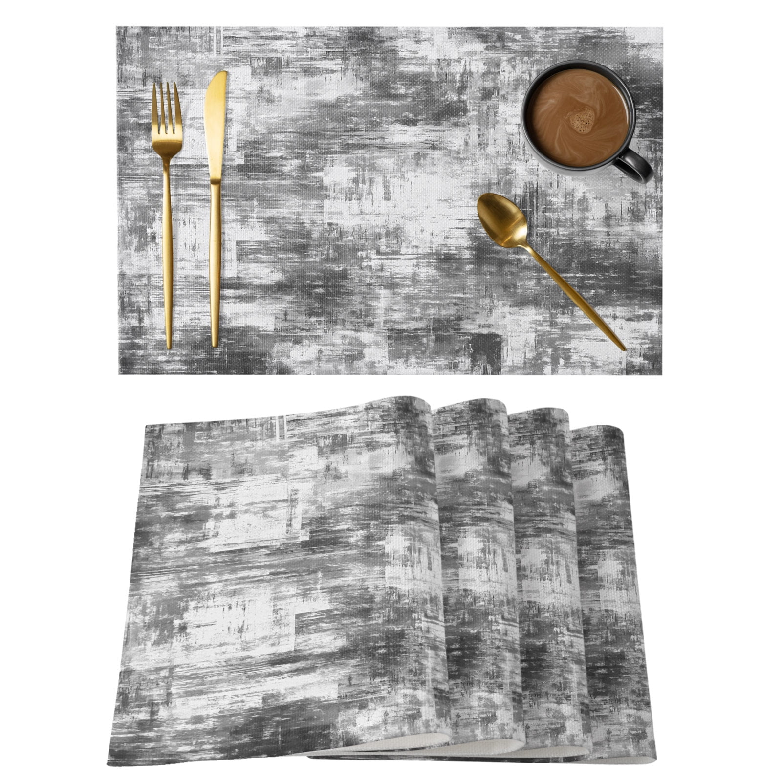 Black White Cotton Linen Placemats Set of 1, Modern Abstract Gradient ...
