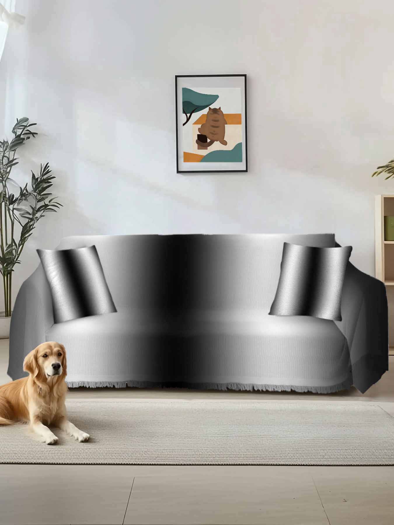 Black White Couch Cover for 2 Cushion Sofa, Gradient Gray Monochrome ...