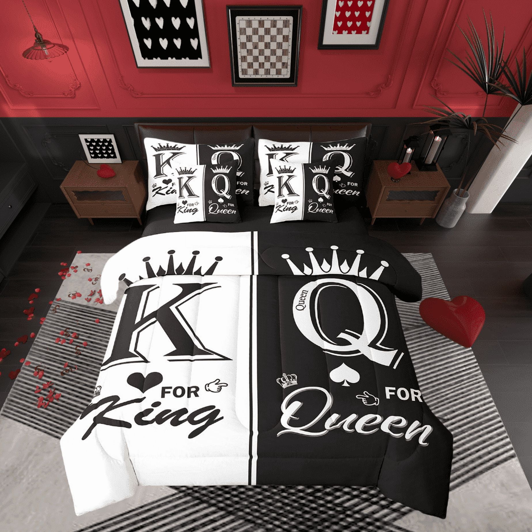 Black White Couple Queen Bed In A Bag 7 Piece For Adults Men Women,King ...