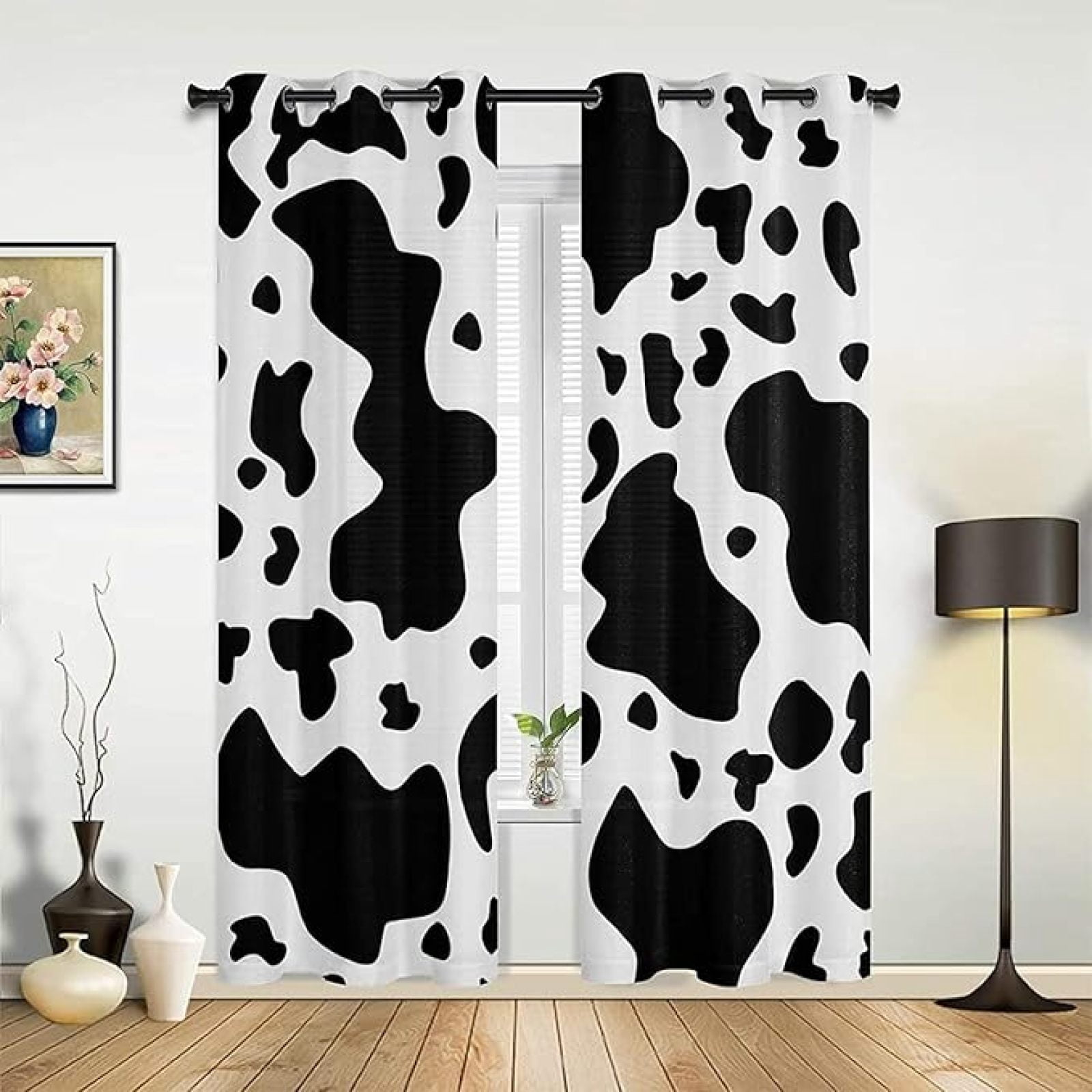 Black And White Cow Animal Print 3D Print Window Curtain Panel ...