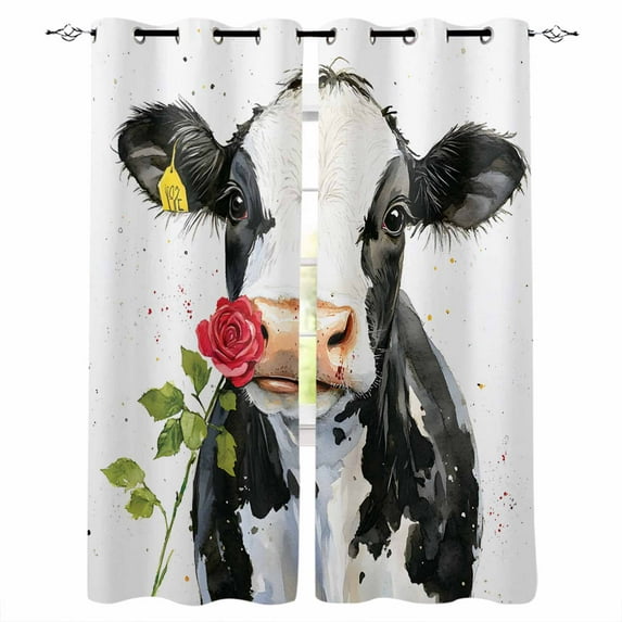 Black White Cow Blackout Curtains 96 Inches Long, Spring Farmhouse ...