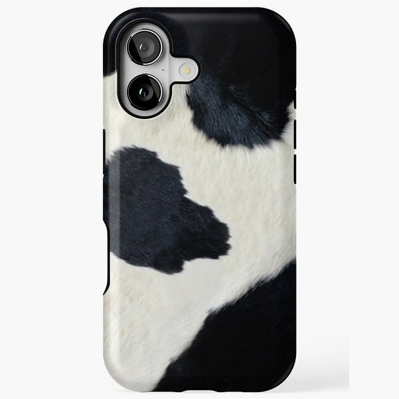 Black White Cow Hide Retro Western Pattern Cartoon with iPhone 11 to 17 ...