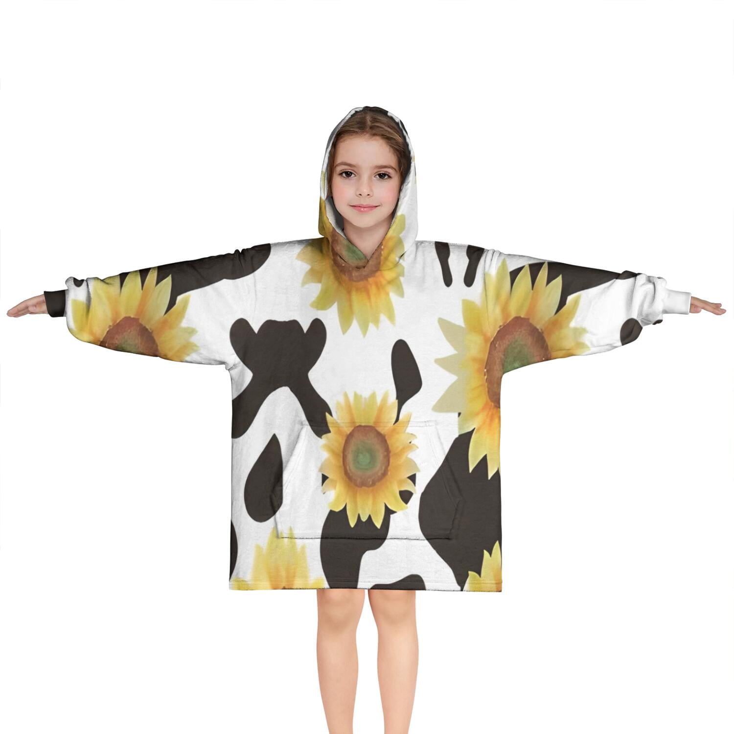 Black White Cow Pattern Sunflower Blanket Hoodies for Kids 6-13YR ...