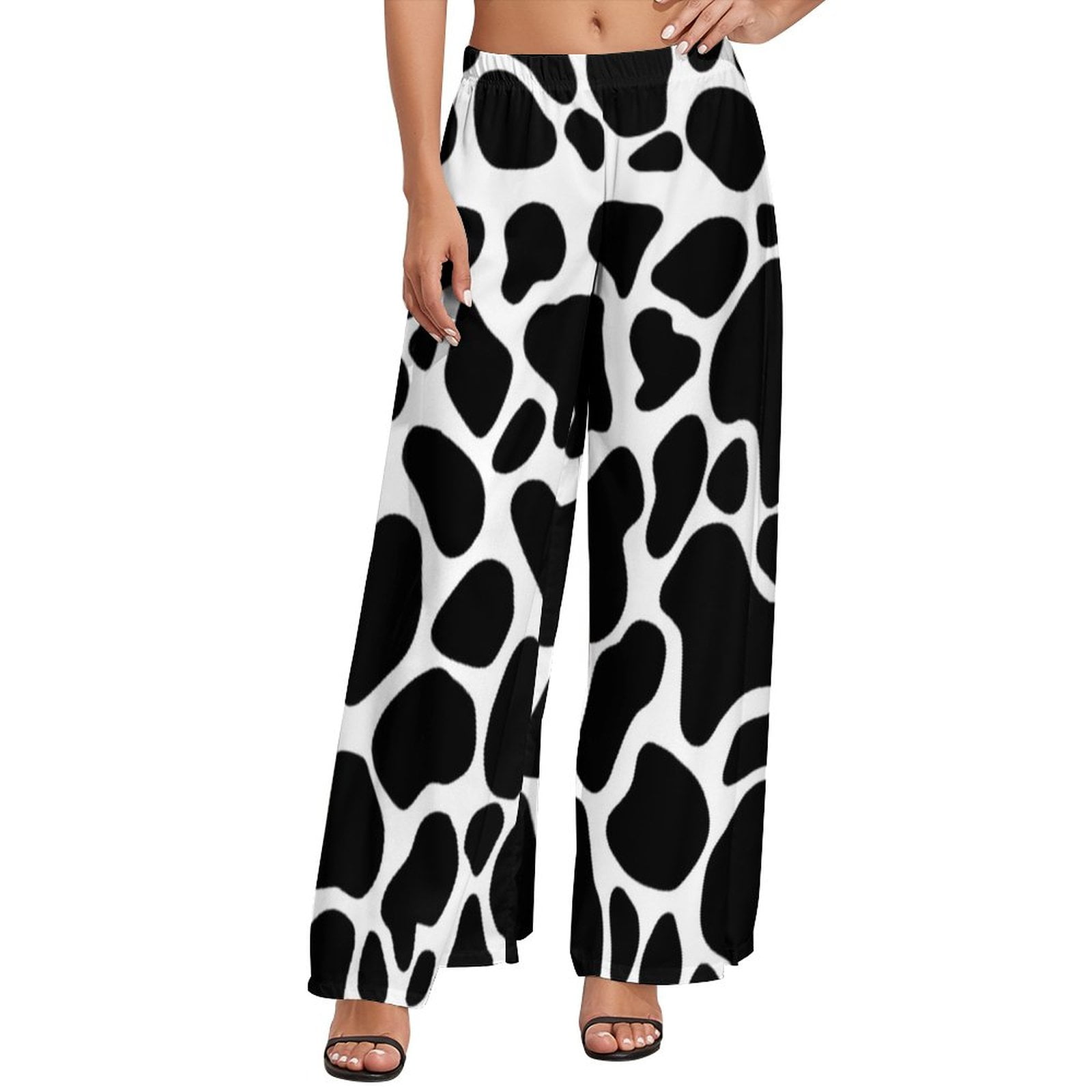 Black White Cow Print Pants Woman Trendy Pattern Spots Animal Harajuku ...