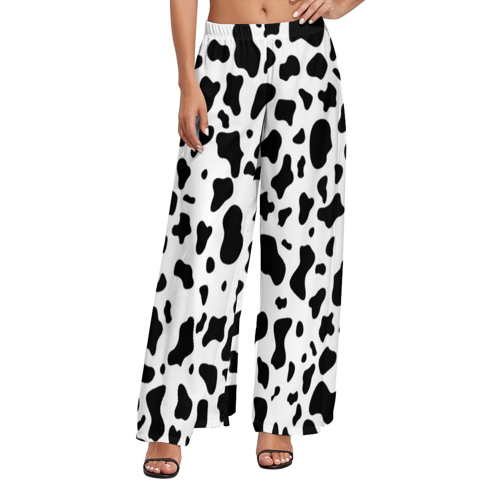 Black White Cow Print Pants Woman Trendy Pattern Spots Animal Harajuku ...