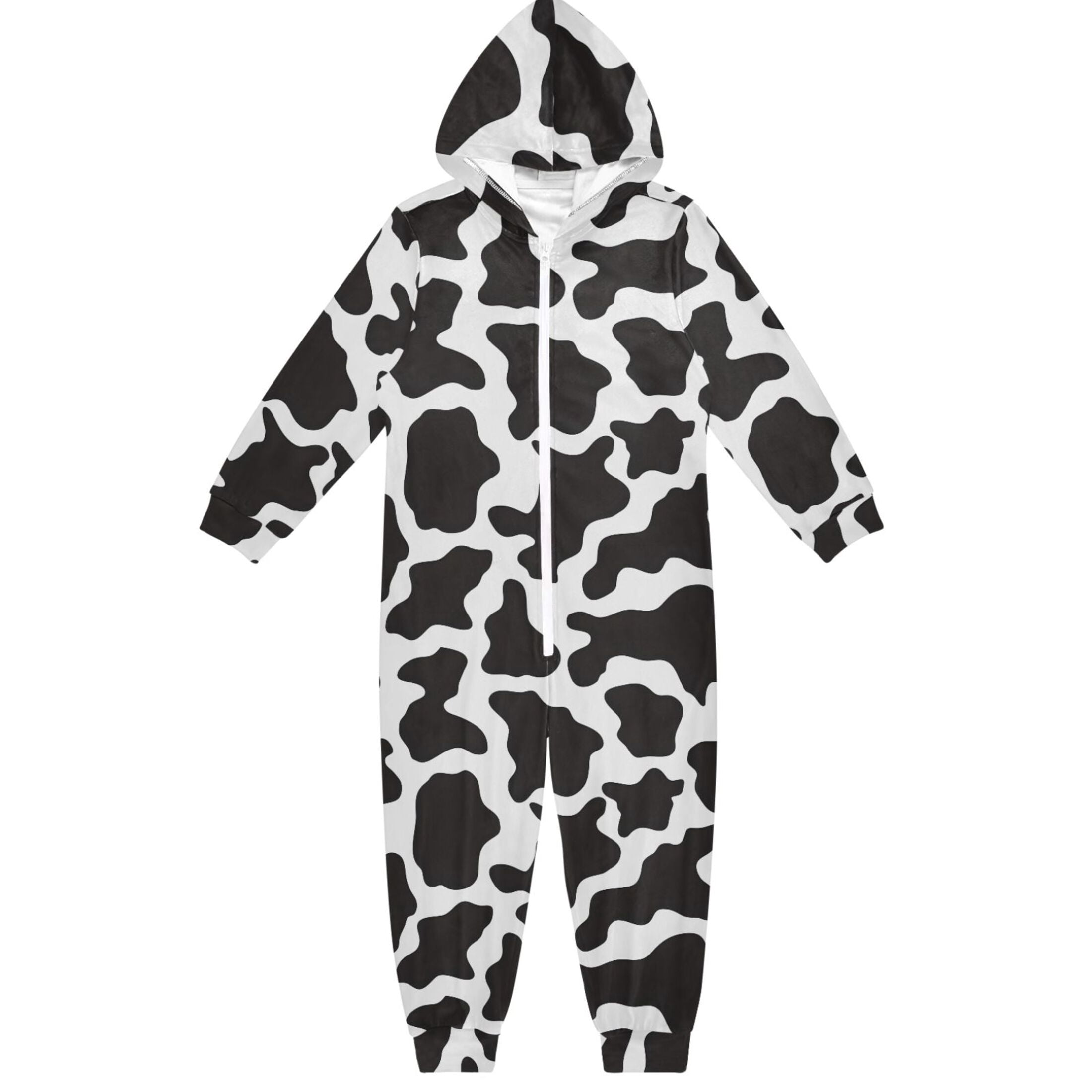 Black White Cow Print Pattern One Piece Pajamas Soft Jumpsuit Cozy ...
