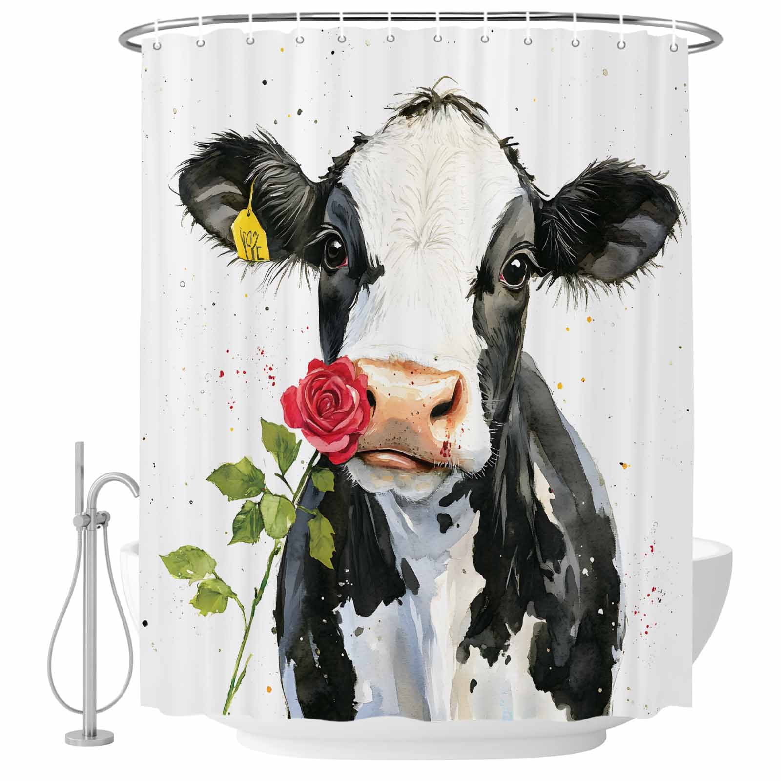 Black White Cow Shower Curtain Set - 48" x 72" Washable Bathtub Curtain ...