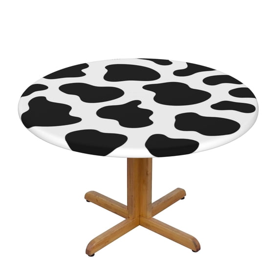 Black And White Cow Skin Print Fitted Round Tablecloth 130cm with ...