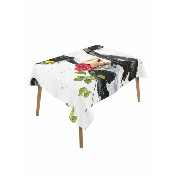 Black White Cow Table Cloth, Spring Farmhouse Animals Printed Red ...