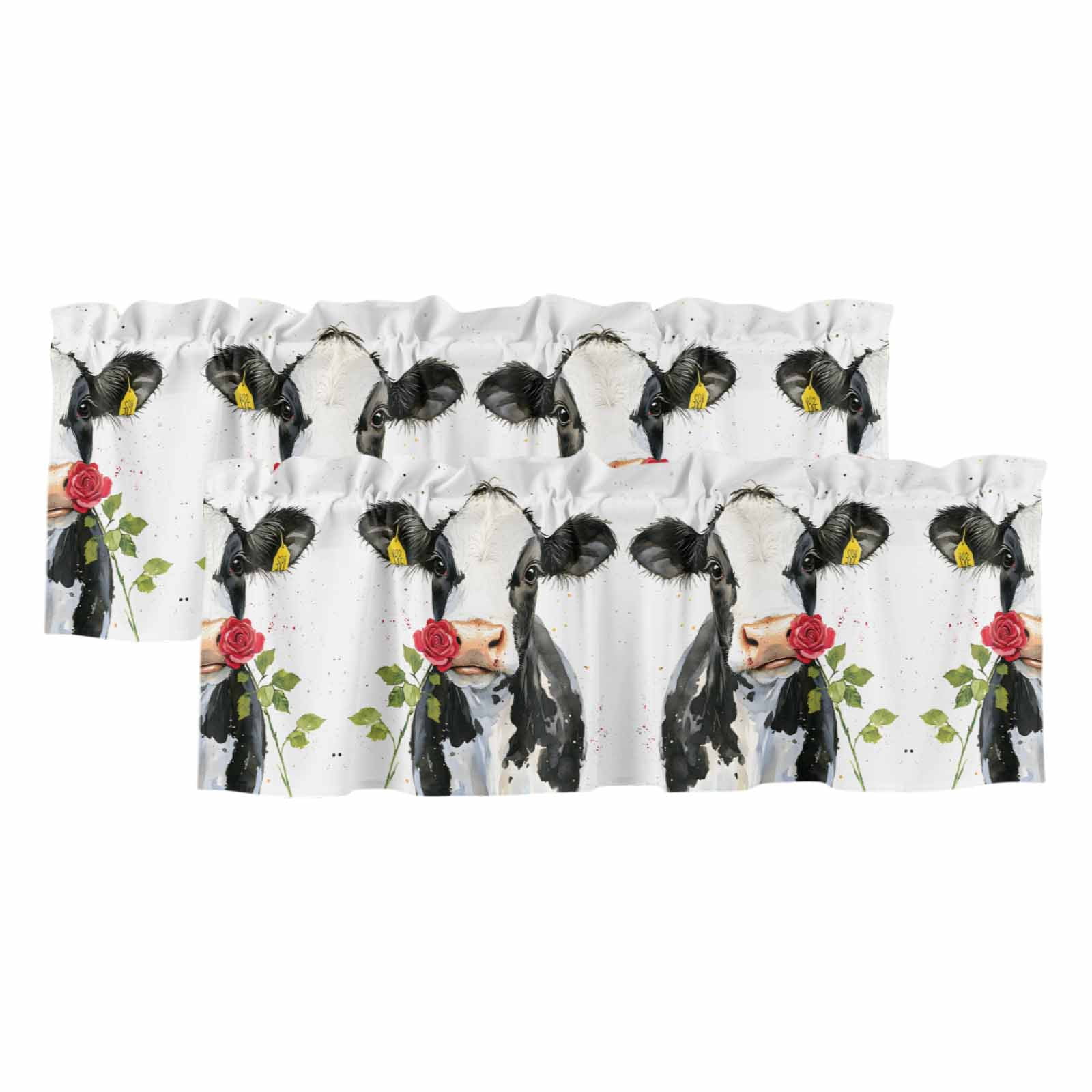 Black White Cow Valances for Windows, Spring Farmhouse Animals Printed ...