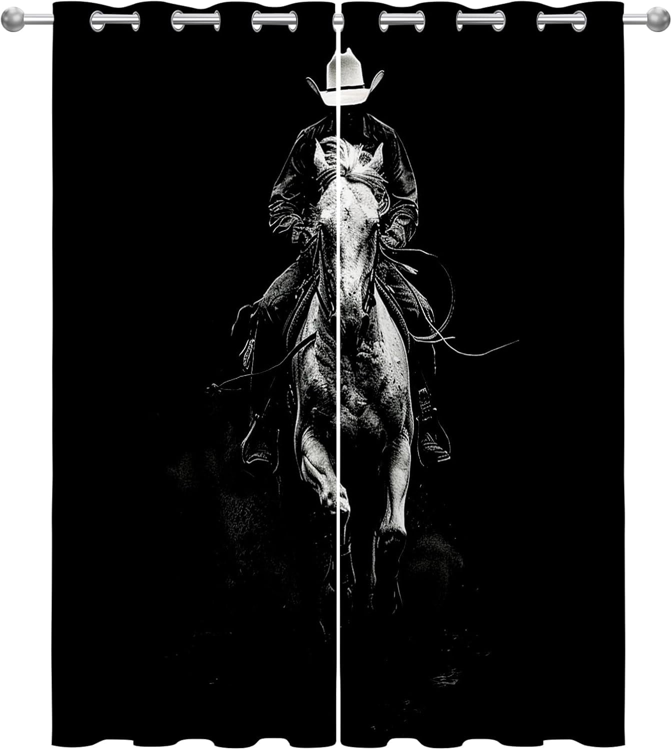 Black White Cowboy Blackout Curtains, Western Horse Country Patterned ...
