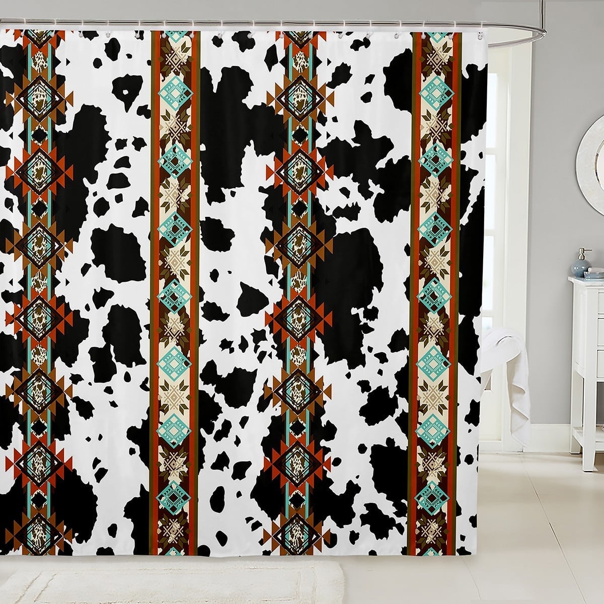 Black and White Cowhide Bathroom Curtains Western Bath Curtain,Highland ...