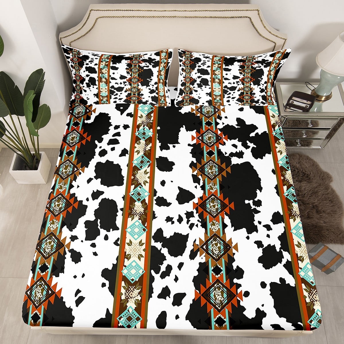 Black and White Cowhide Bedding Set Western Bed Sheets Queen,Highland ...