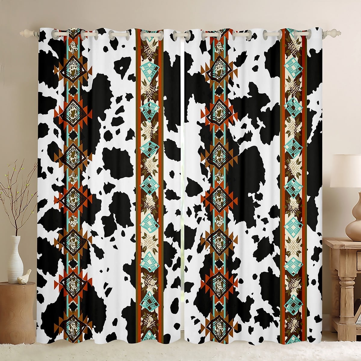 Black and White Cowhide Blackout Curtains Highland Cow Print Curtains ...