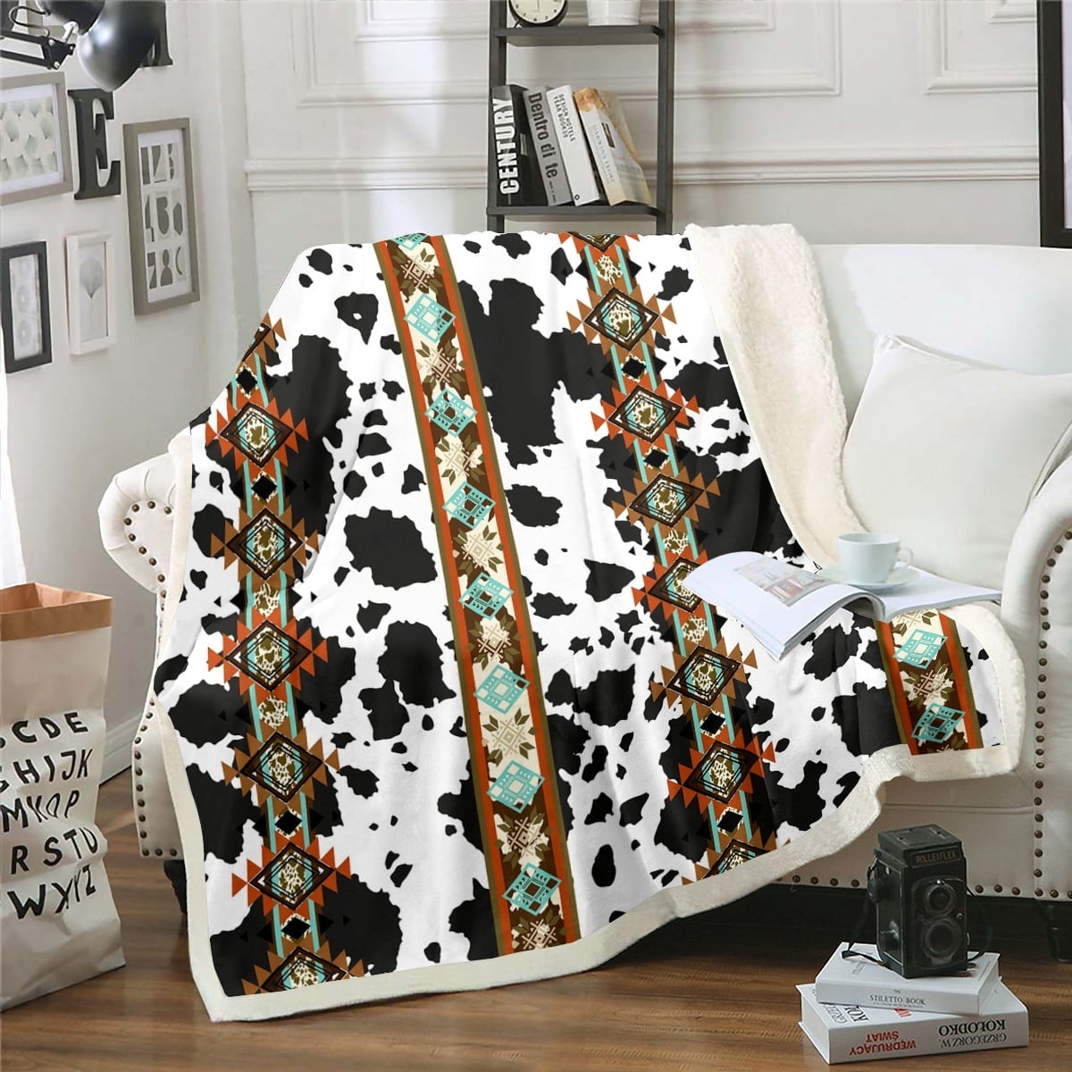 Black and White Cowhide Blanket Highland Cow Print Fleece Blanket ...
