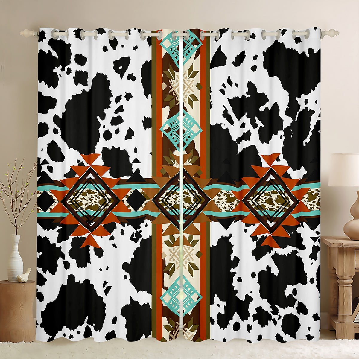 Black and White Cowhide Curtains & Drapes Highland Cow Print Blackout ...