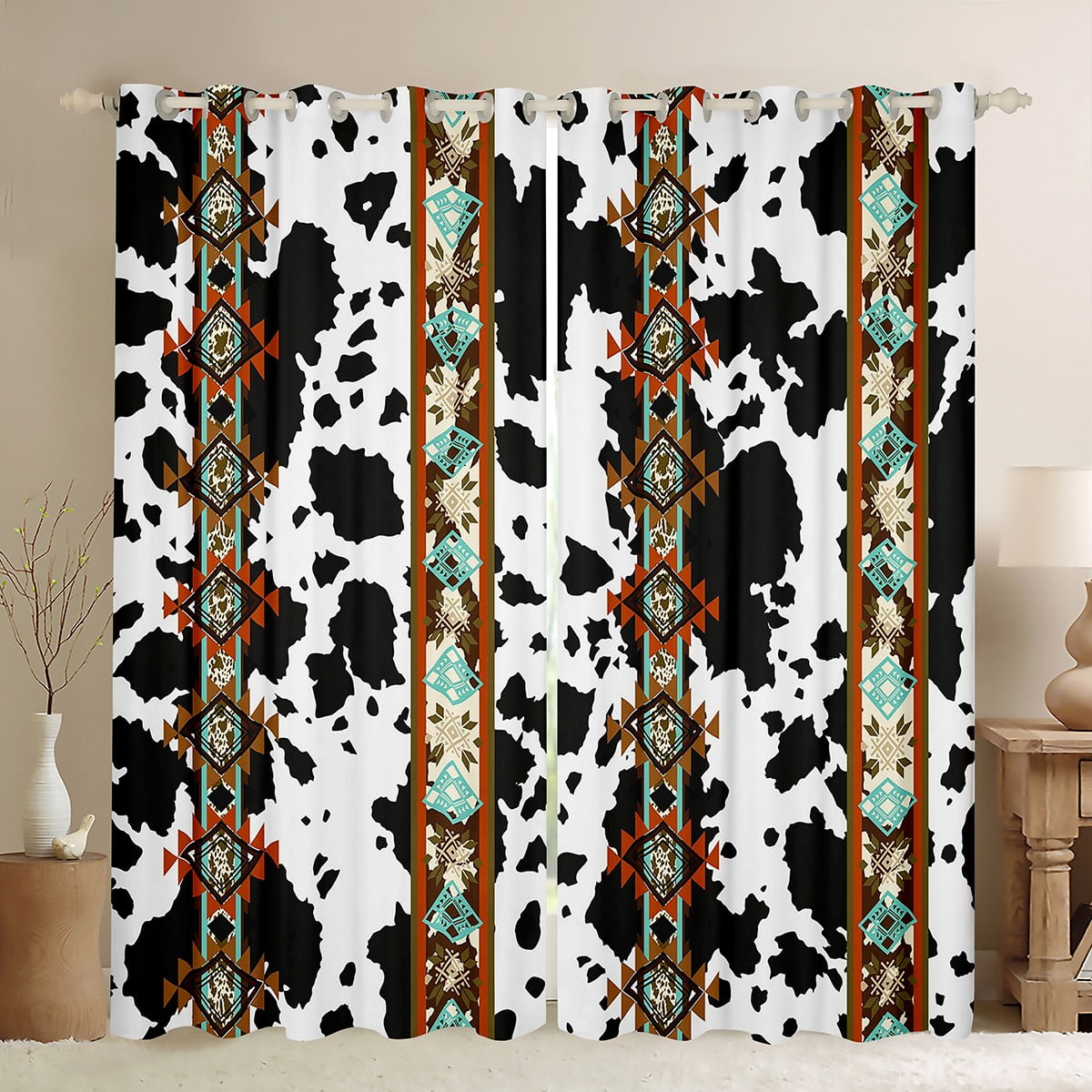 Black and White Cowhide Curtains & Drapes Western Curtains,Highland Cow ...