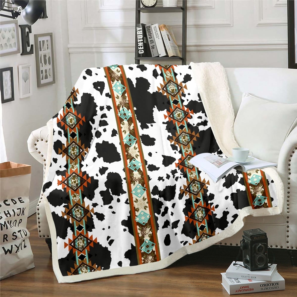 Black and White Cowhide Fleece Blanket Western Throw Blanket 30"x40 ...