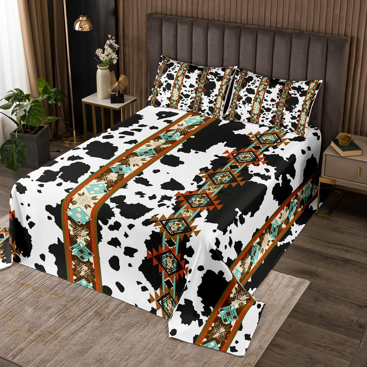 Black and White Cowhide Quilt Set Highland Cow Print Coverlet Set ...