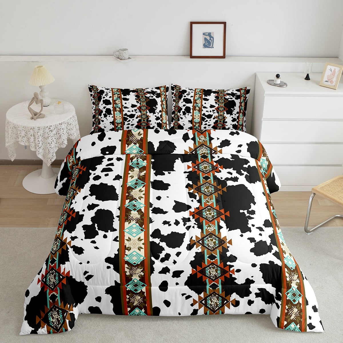 Black and White Cowhide Quilt Western Comforter Set Queen,Highland Cow ...