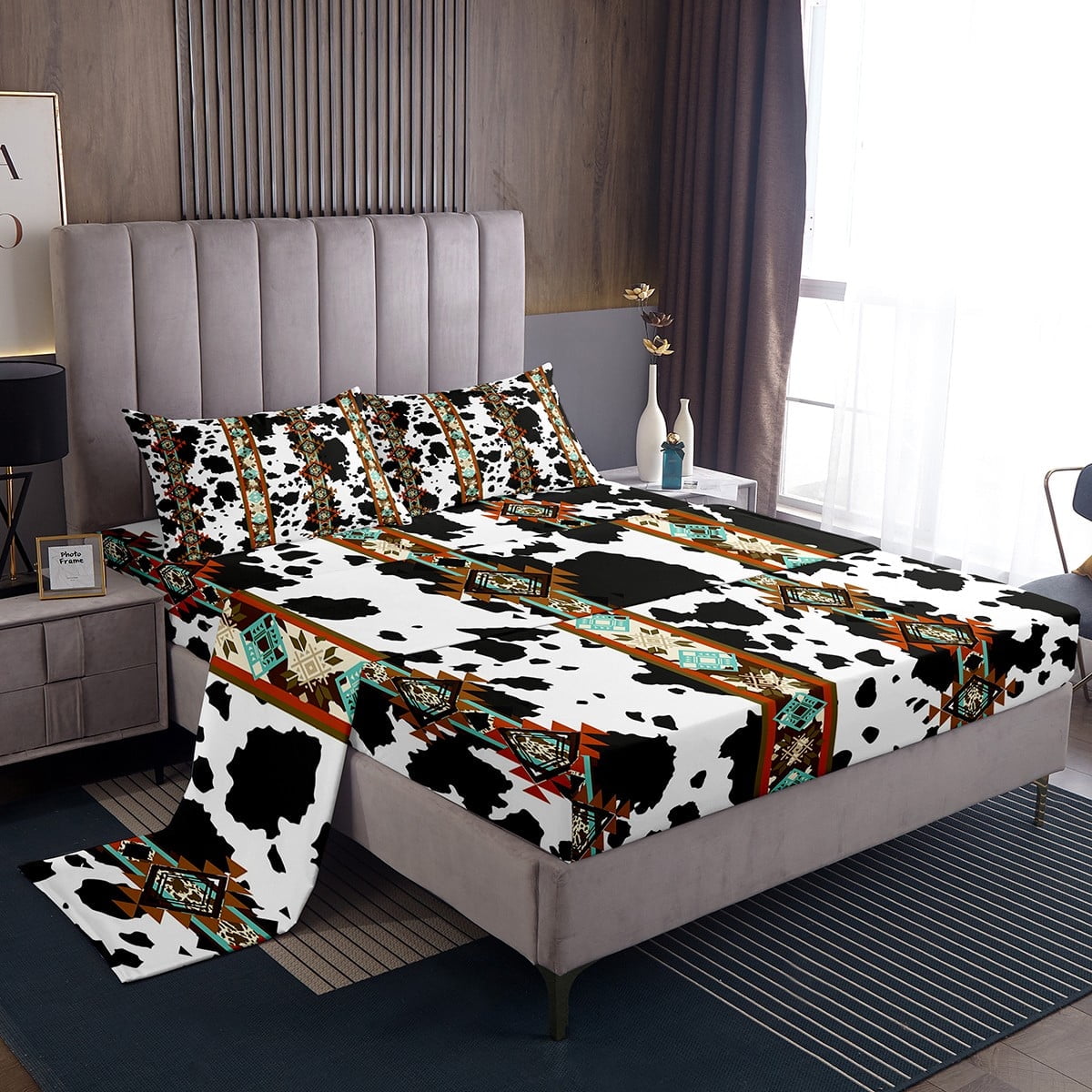 Black and White Cowhide Sheets Western Sheet Set Queen,Highland Cow ...