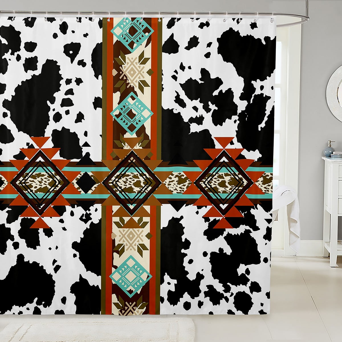 Black and White Cowhide Wall Art Highland Cow Print Bathroom Shower ...