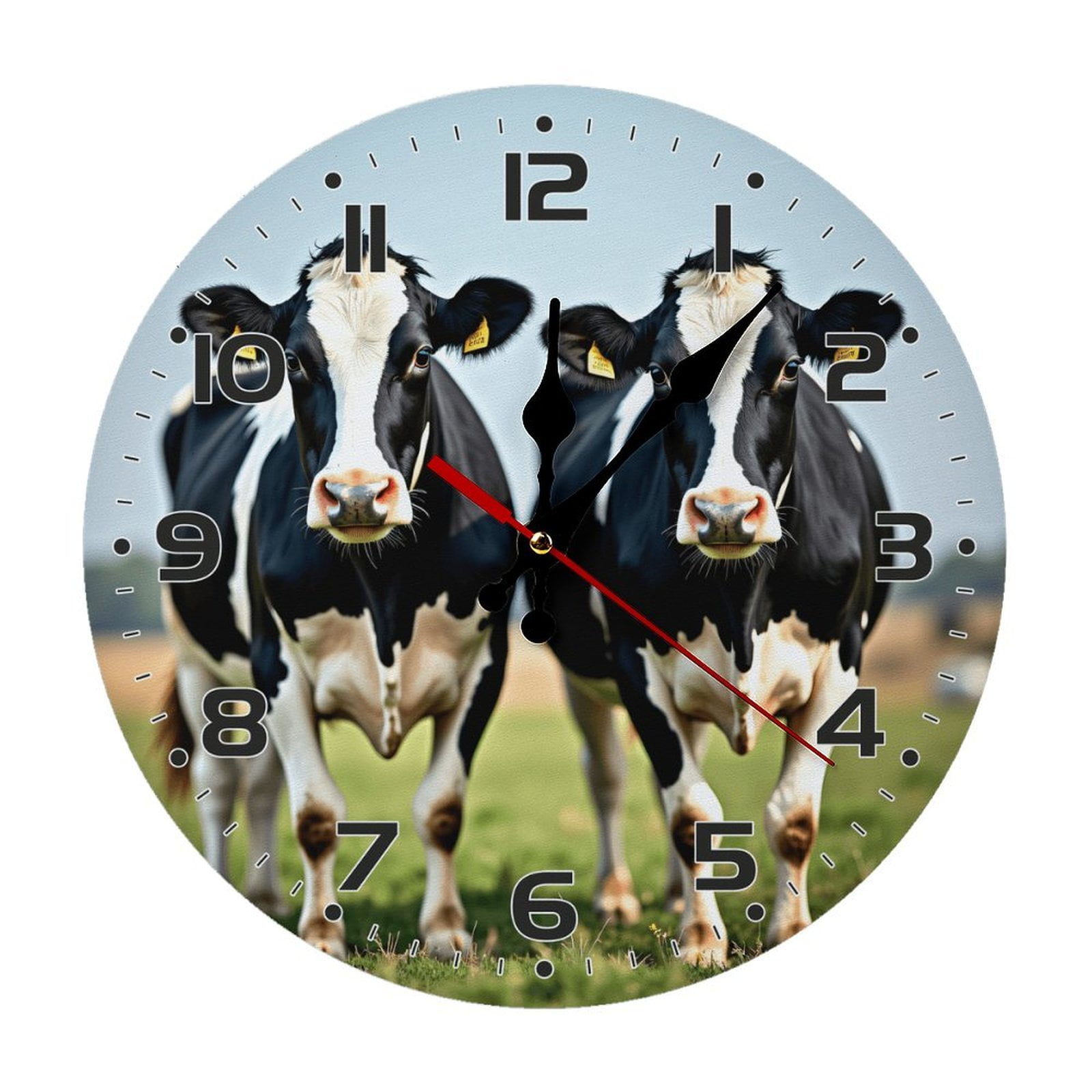 Black And White Cows Farm Animals Wall Clock 10 Inch Silent Non Ticking ...