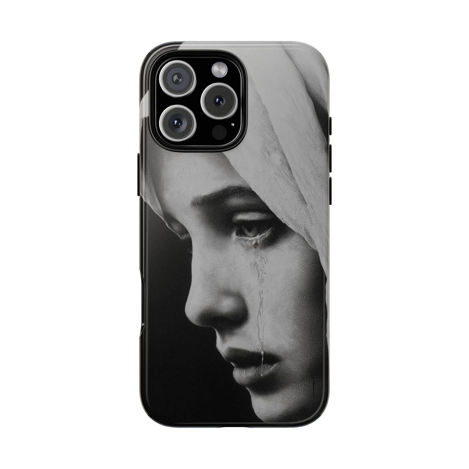 Black White Crying Mary Abstract Case for iPhone 17 11 12 13 14 15 16 ...